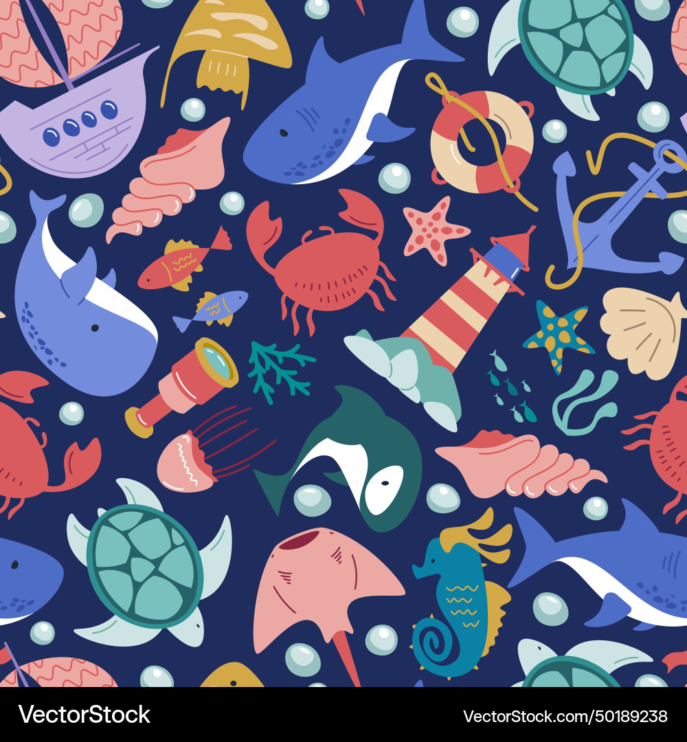 Cute marine animals pattern seamless print Vector Image