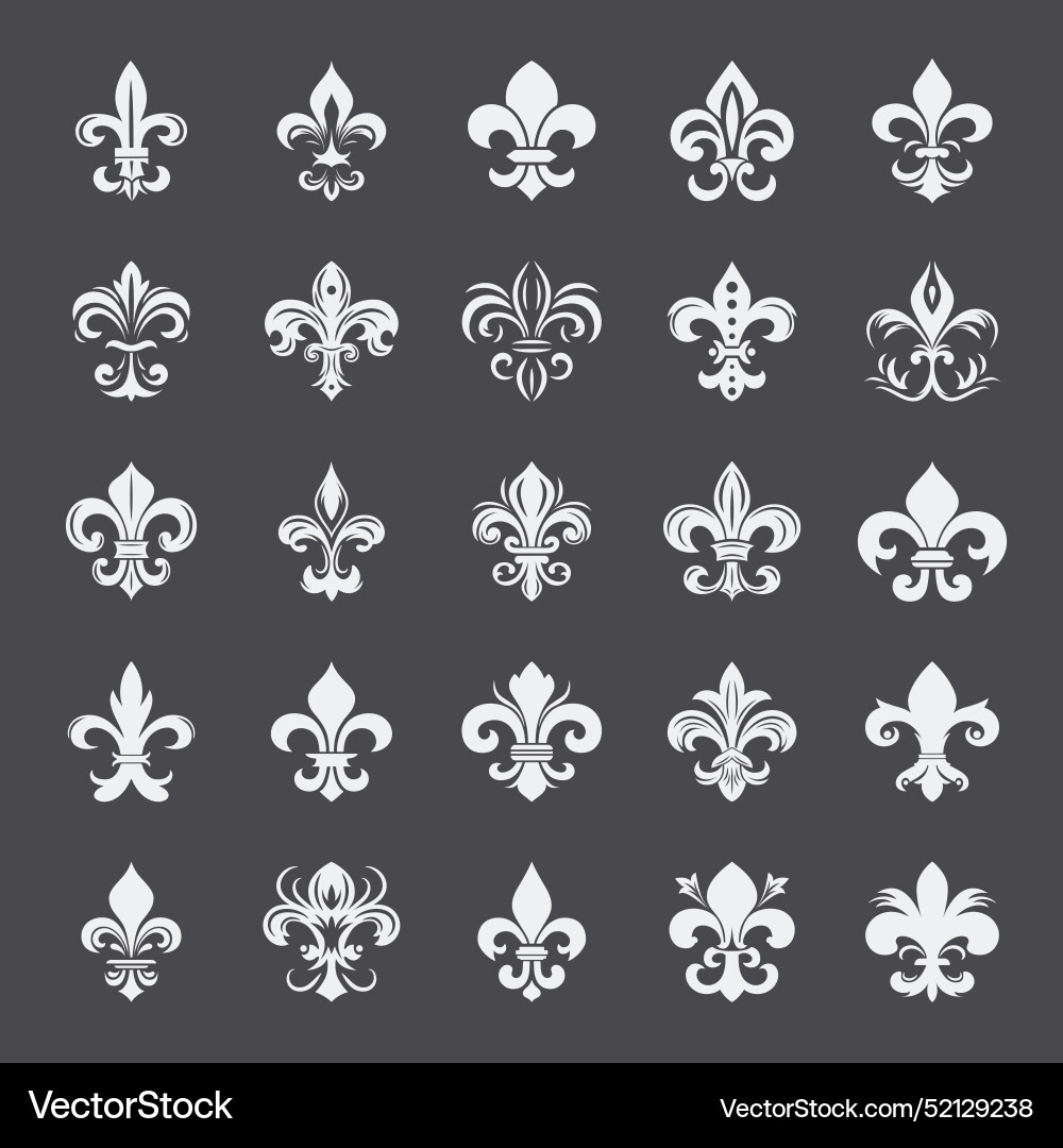 Fleur de lis set heraldic lily collection Vector Image