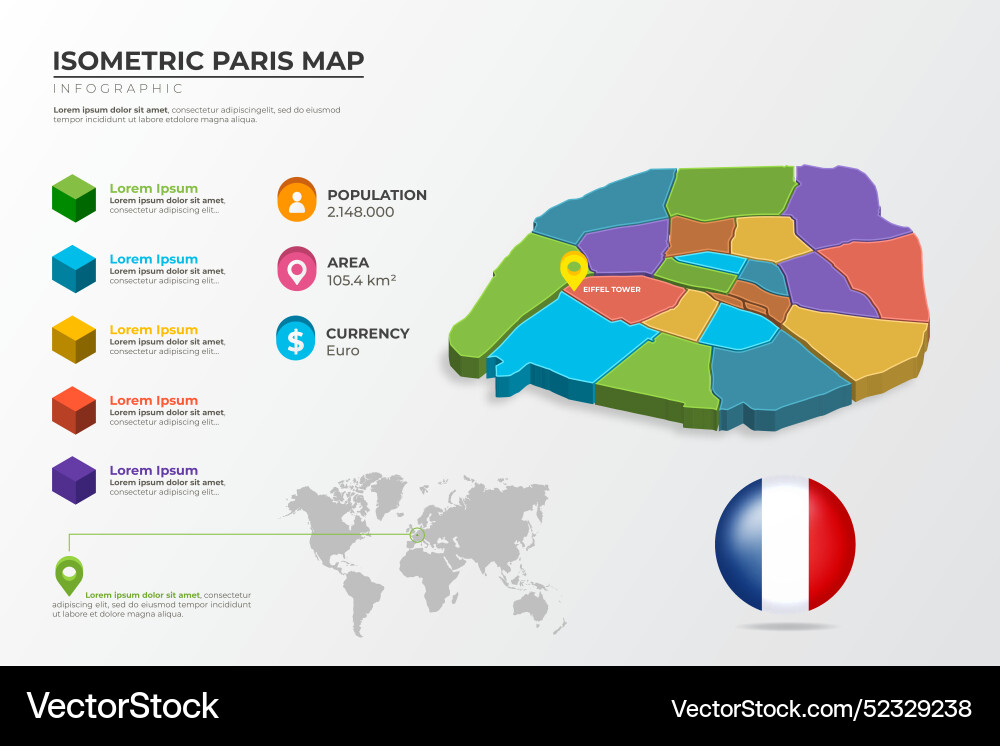 Isometric paris colorful map infographics Vector Image