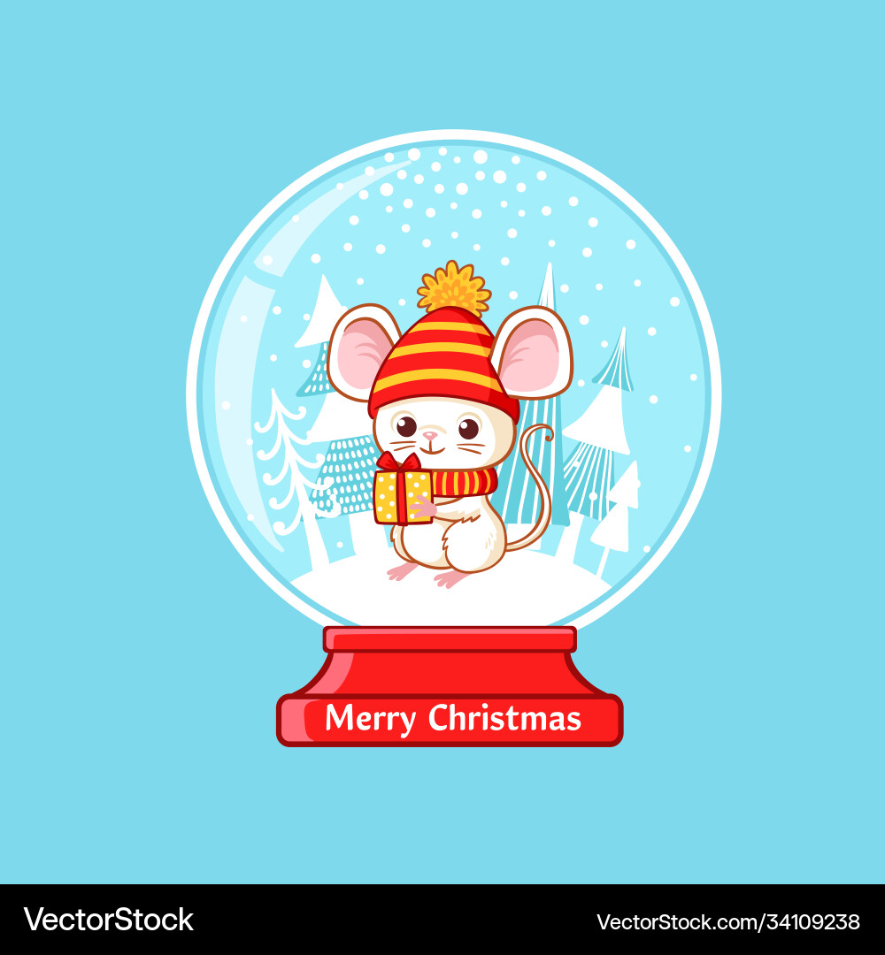 Magic christmas ball with mouse inside on a blue Vector Image
