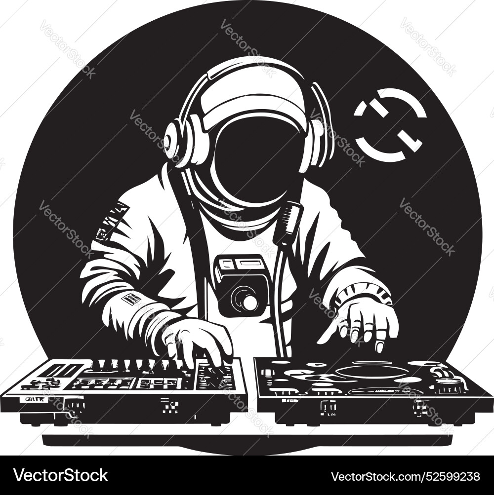 Nebula beats dj astronaut iconography Royalty Free Vector