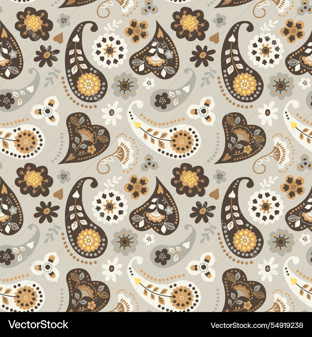 Paisley heart and floral pattern background Vector Image