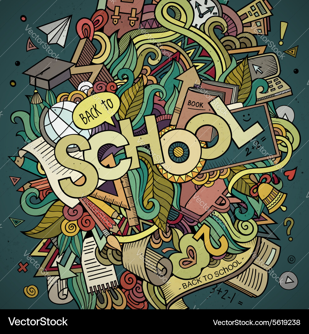 School cartoon hand lettering and doodles elements