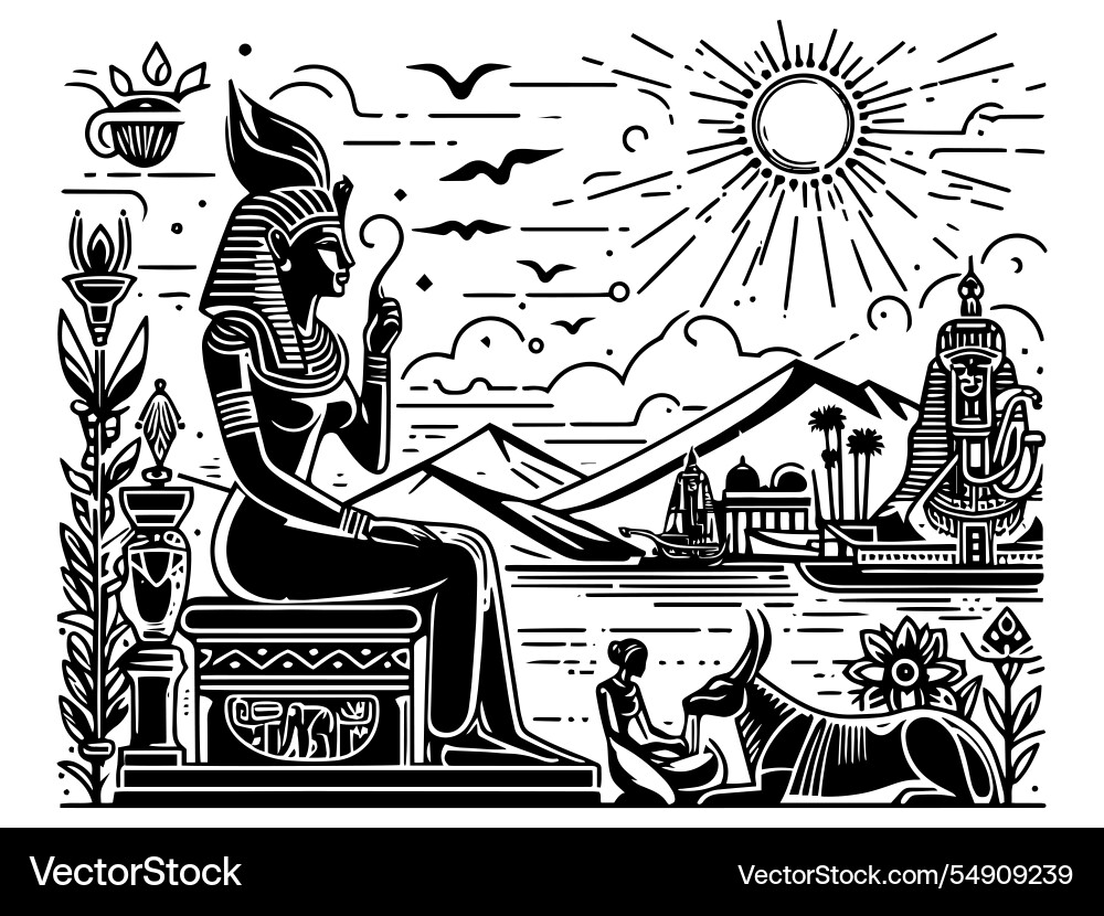 Ancient egyptian scene goddess and nile Royalty Free Vector