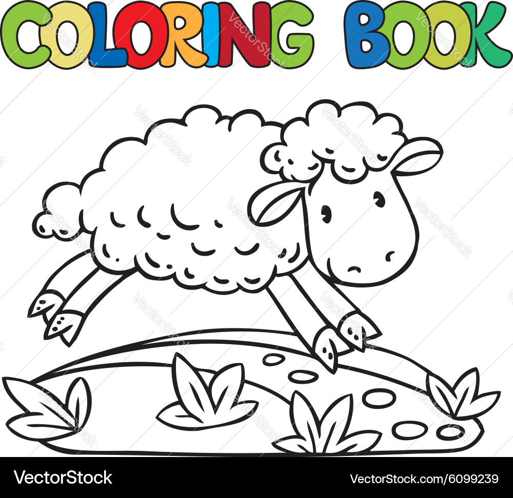Cute Running Sheep Coloring Page Royalty Free Vector Image