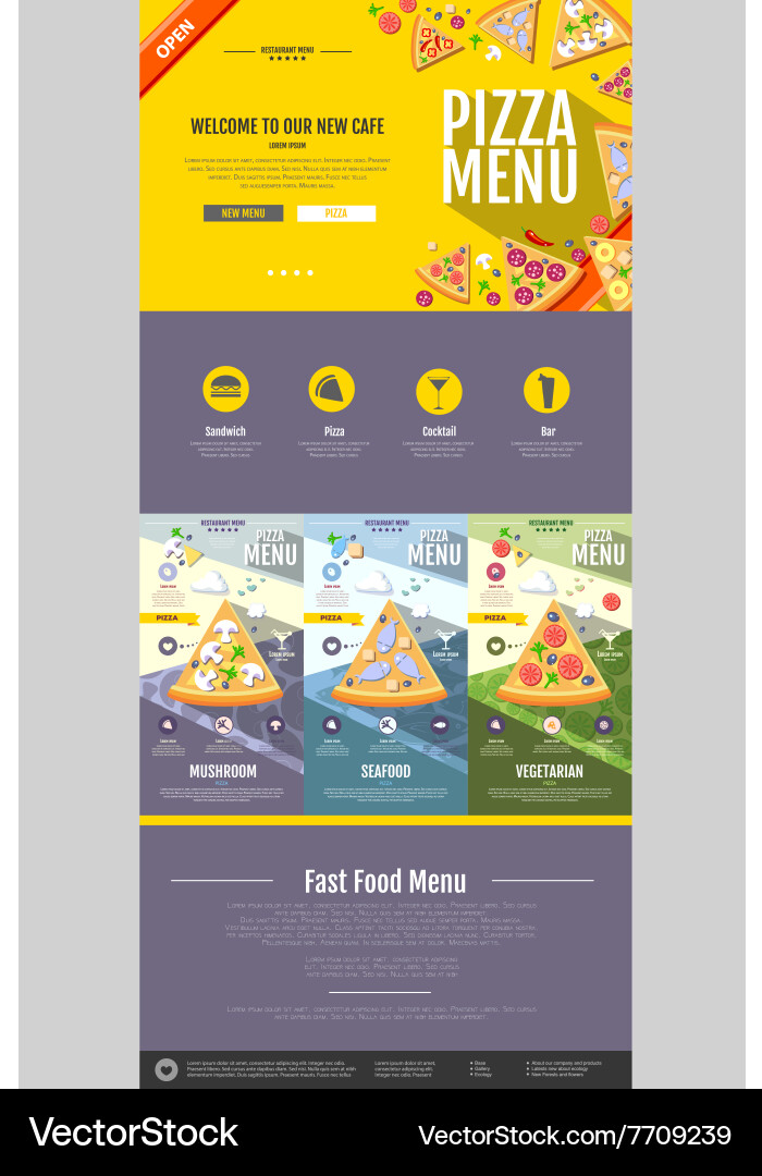 Flat style pizza menu concept web site design Vector Image