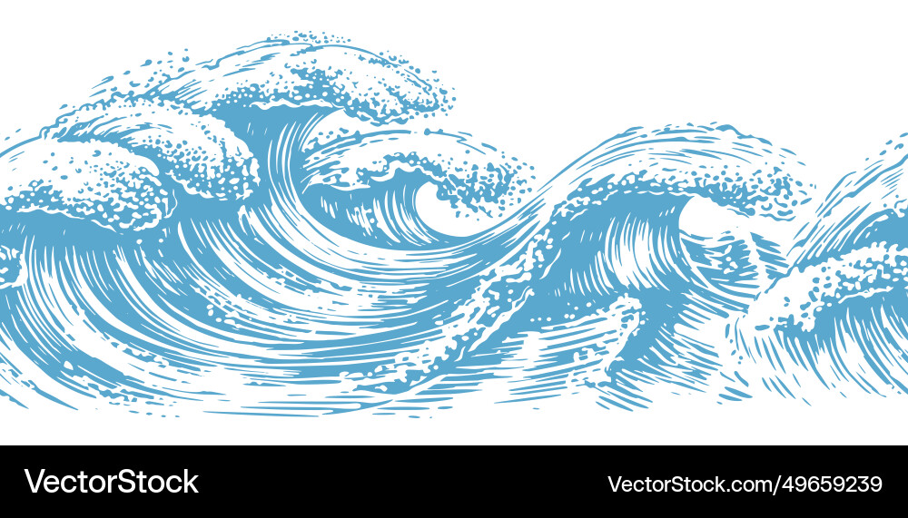 Hand drawn sea waves ocean surf wave horizontal Vector Image
