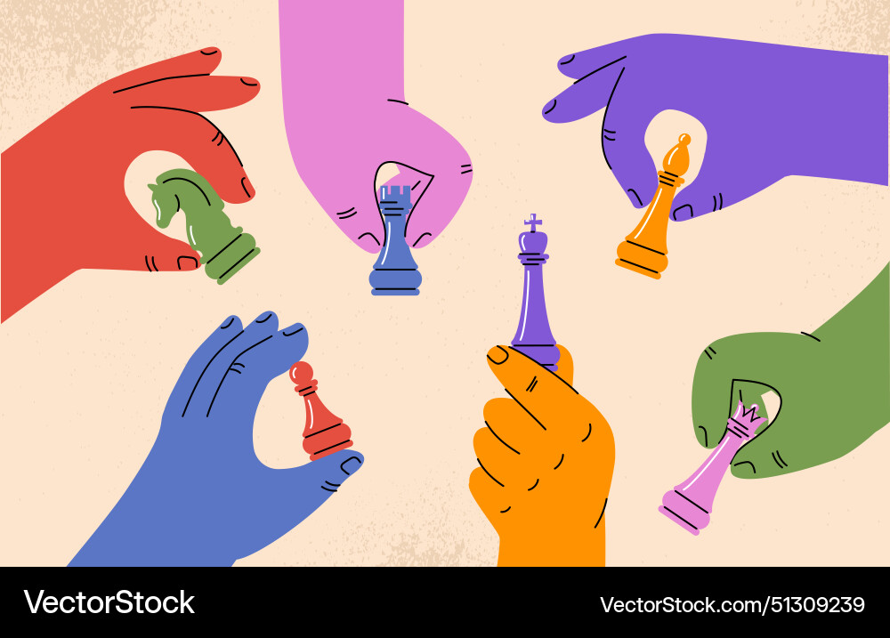 Hands with chess pieces Royalty Free Vector Image