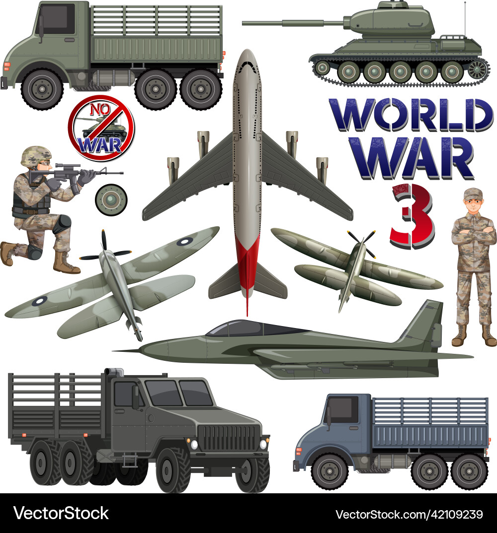 Military elements and vehicles set Royalty Free Vector Image