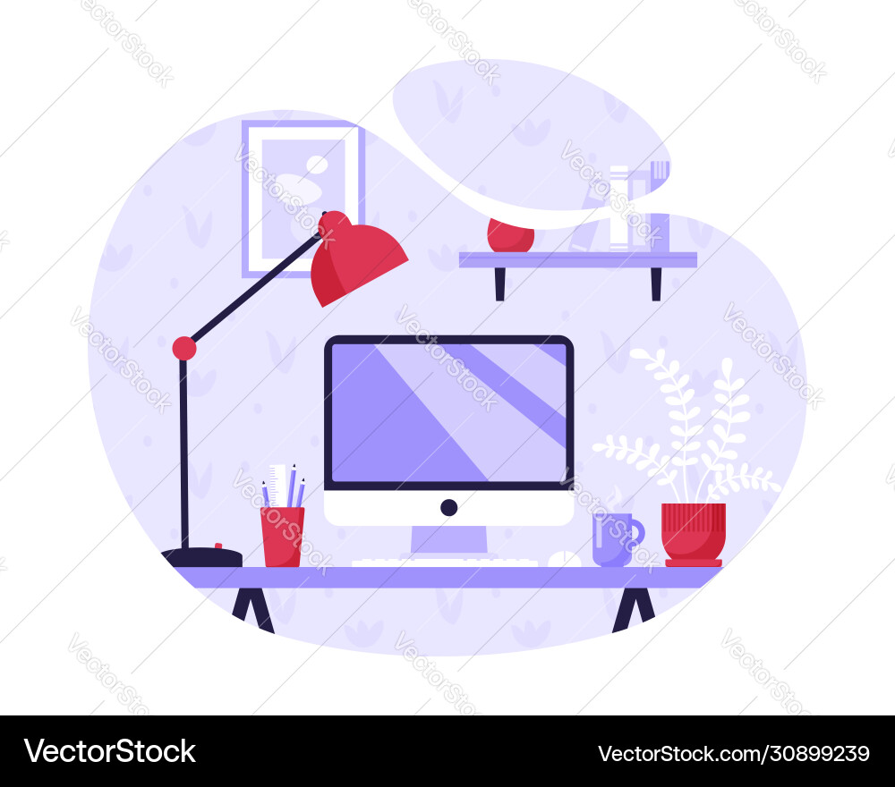 Modern workplace home computer on a table Vector Image