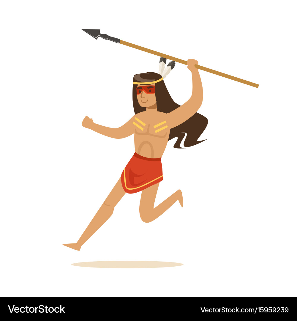 Native american indian in loincloth running Vector Image