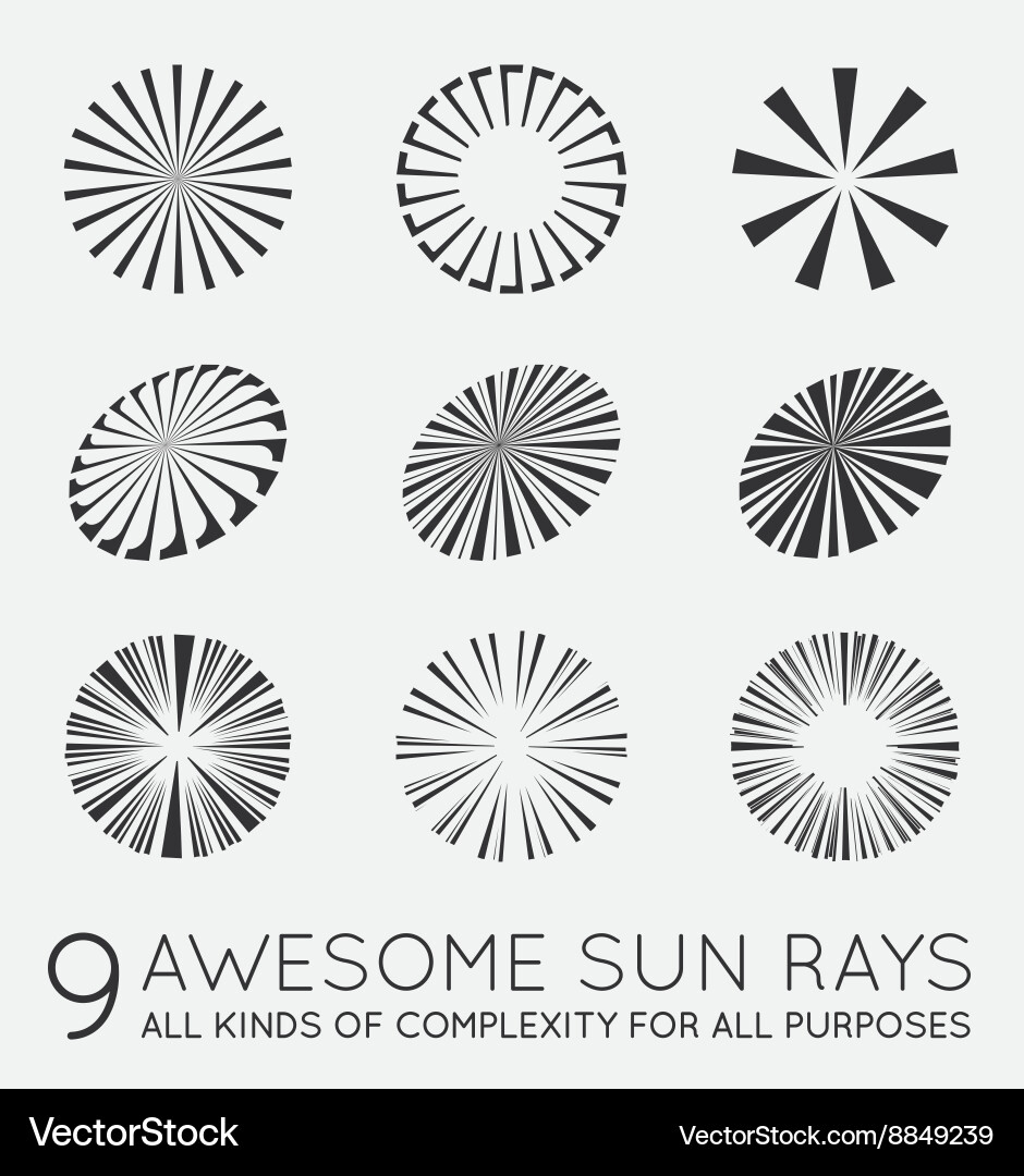 Set of sunburst rays sun Royalty Free Vector Image