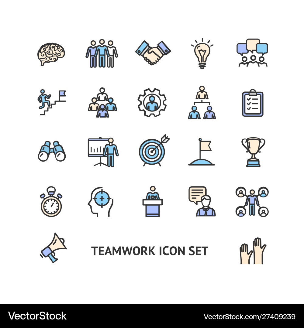 Teamwork sign color thin line icon set Royalty Free Vector