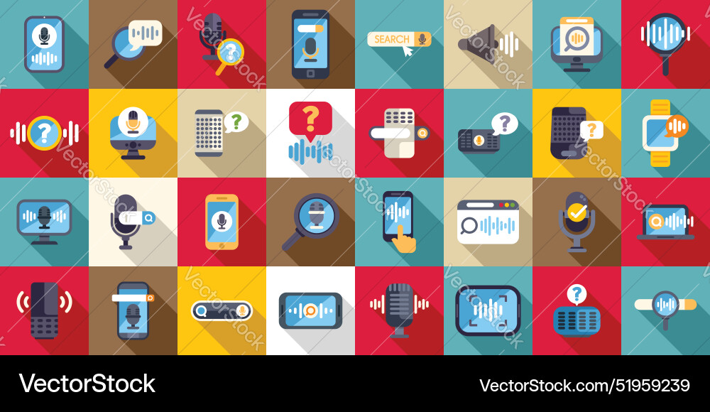 Voice search icons set voice control interface Vector Image