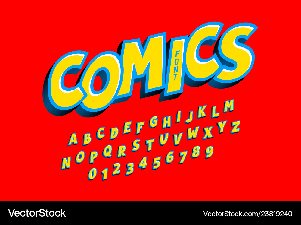 Comics style font alphabet letters and numbers Vector Image
