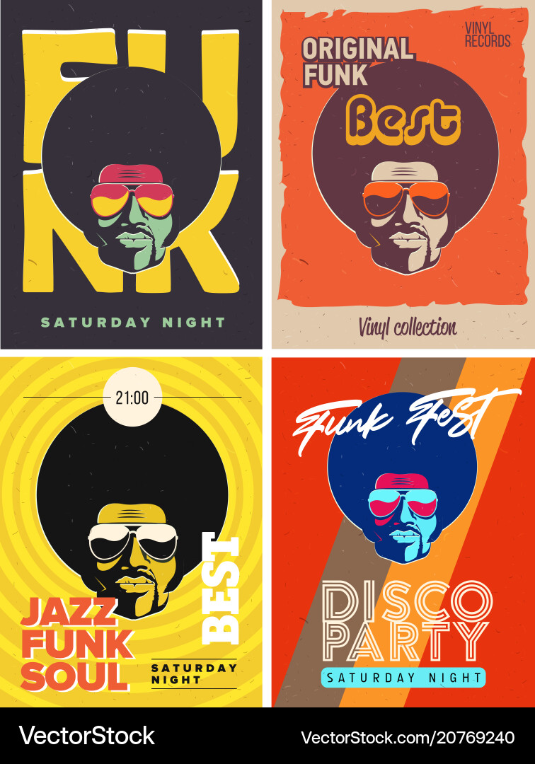 Disco party event flyers set collection Royalty Free Vector
