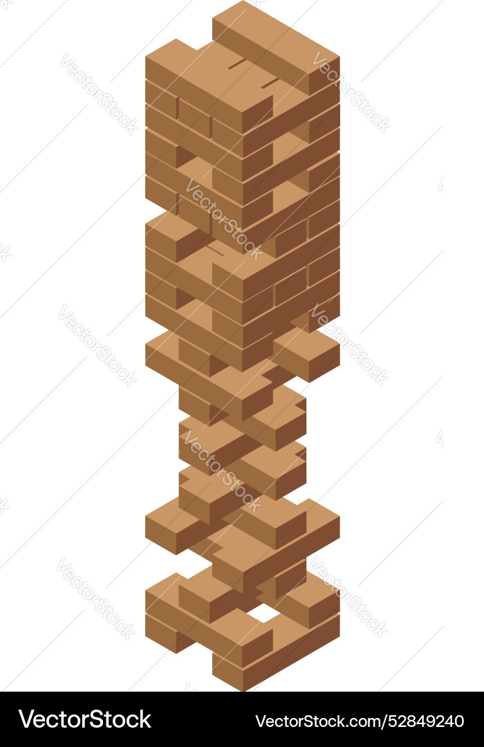 Wooden block tower standing on white background Vector Image
