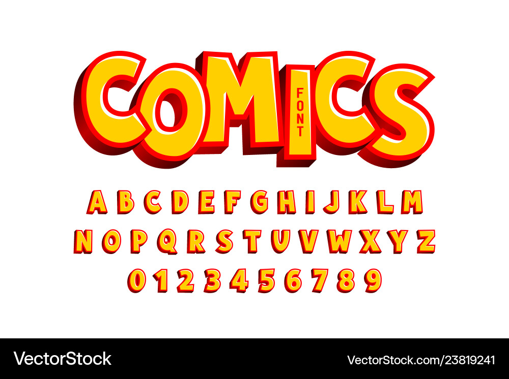 Comics style font alphabet letters and numbers Vector Image