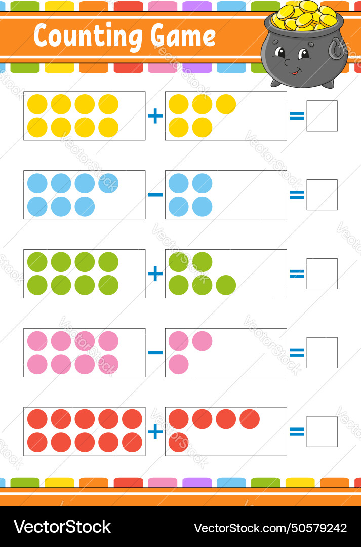 Addition and subtraction task for kids education Vector Image
