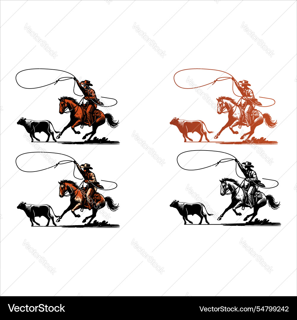 Cowboy Lassoing Bull at Rodeo Royalty Free Vector Image