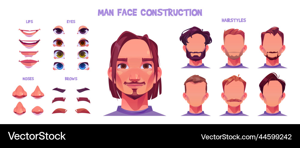 Man Face Constructor Cartoon Character Avatar Vector Image