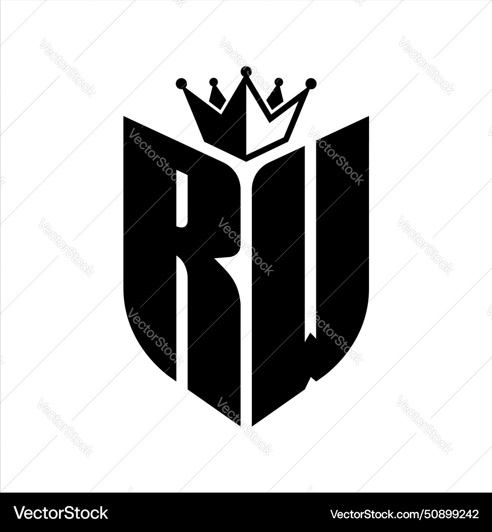 Rw letter monogram with shield shape crown Vector Image