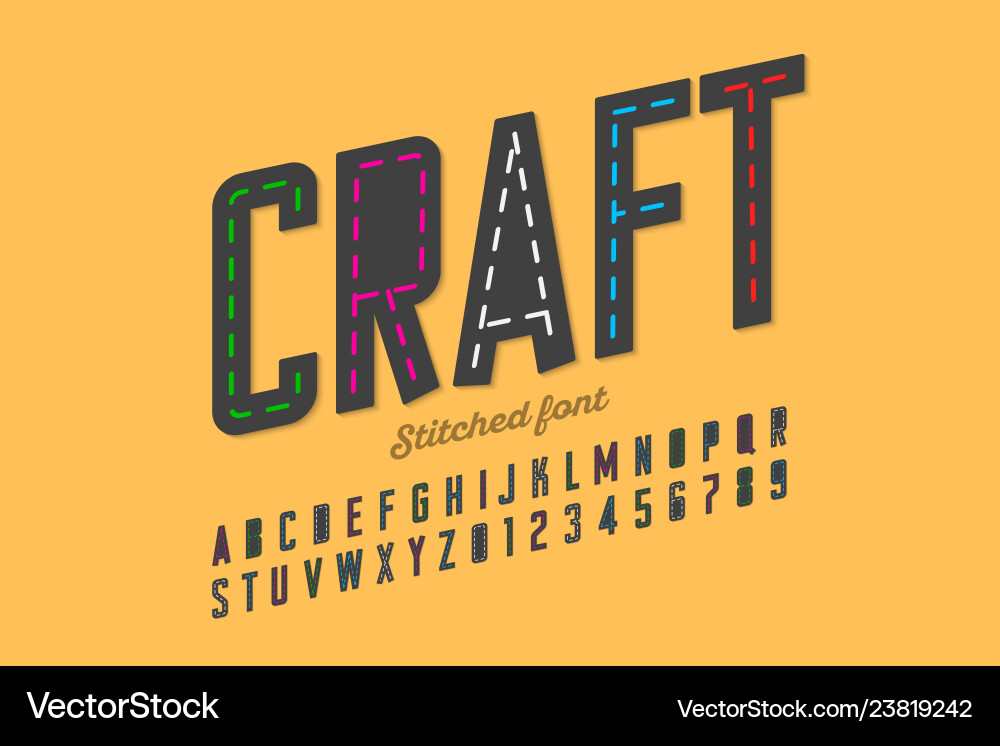 Stitched font running stitch alphabet letters Vector Image
