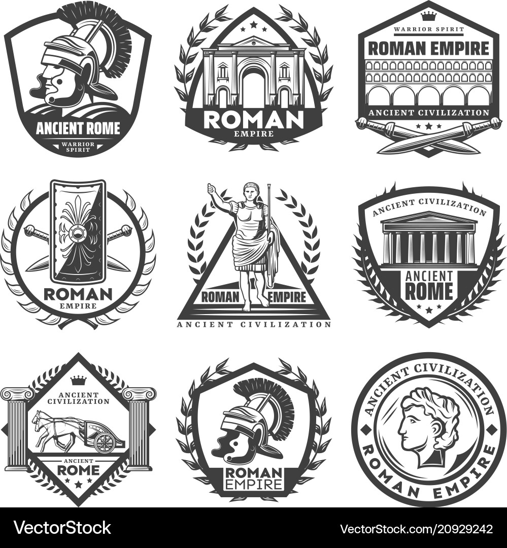Vintage monochrome roman empire labels set Vector Image