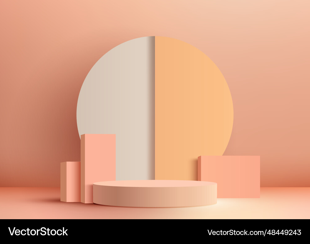 3d pink podium with circle backdrop and geometric Vector Image