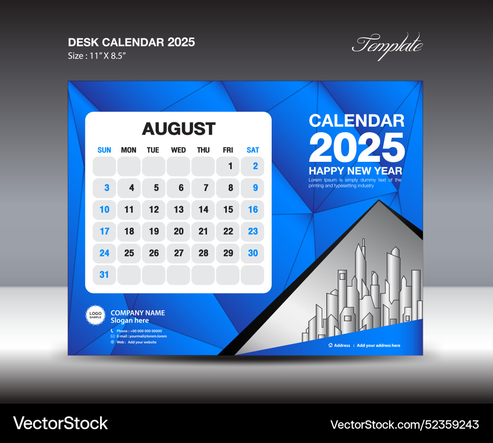 Calendar 2025 year august template Royalty Free Vector Image