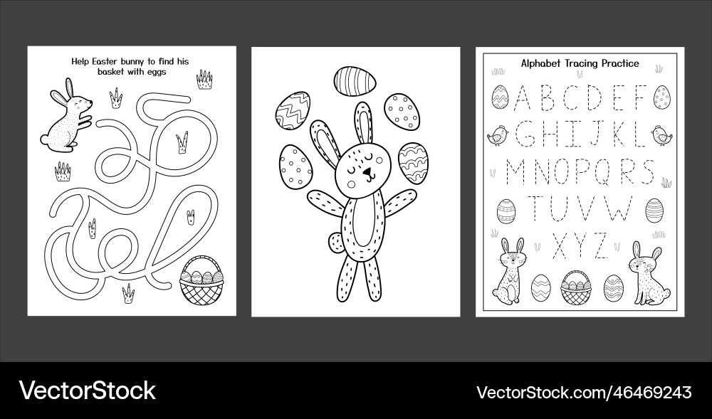 Easter Bunny Worksheet Set - Kids Activities Vector Image