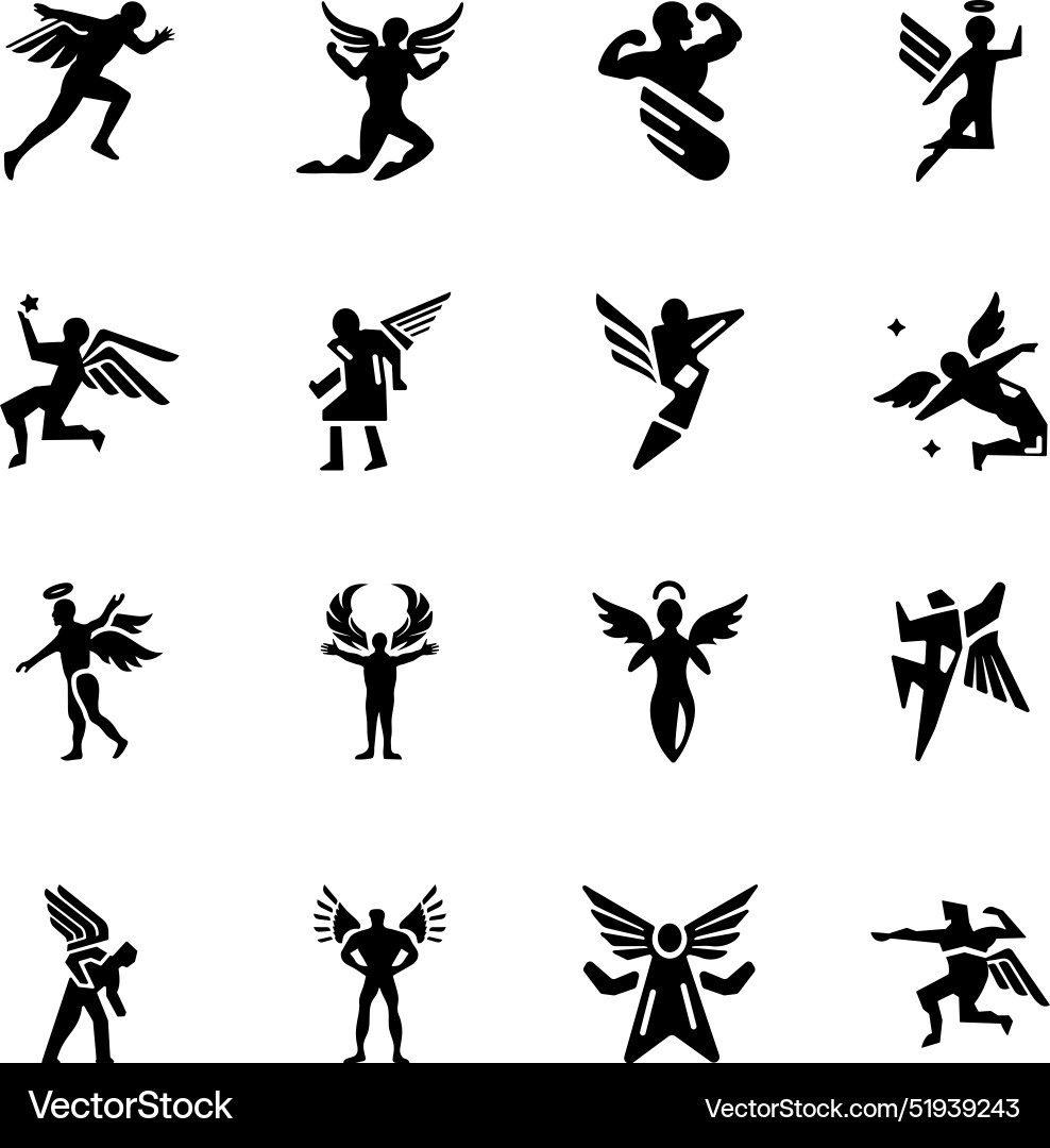 Pack of angels solid icons Royalty Free Vector Image