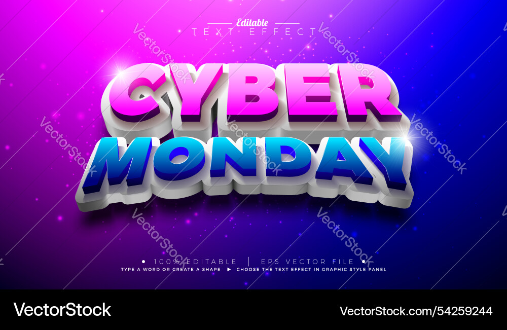 Cyber monday 3d text effect design editable Vector Image