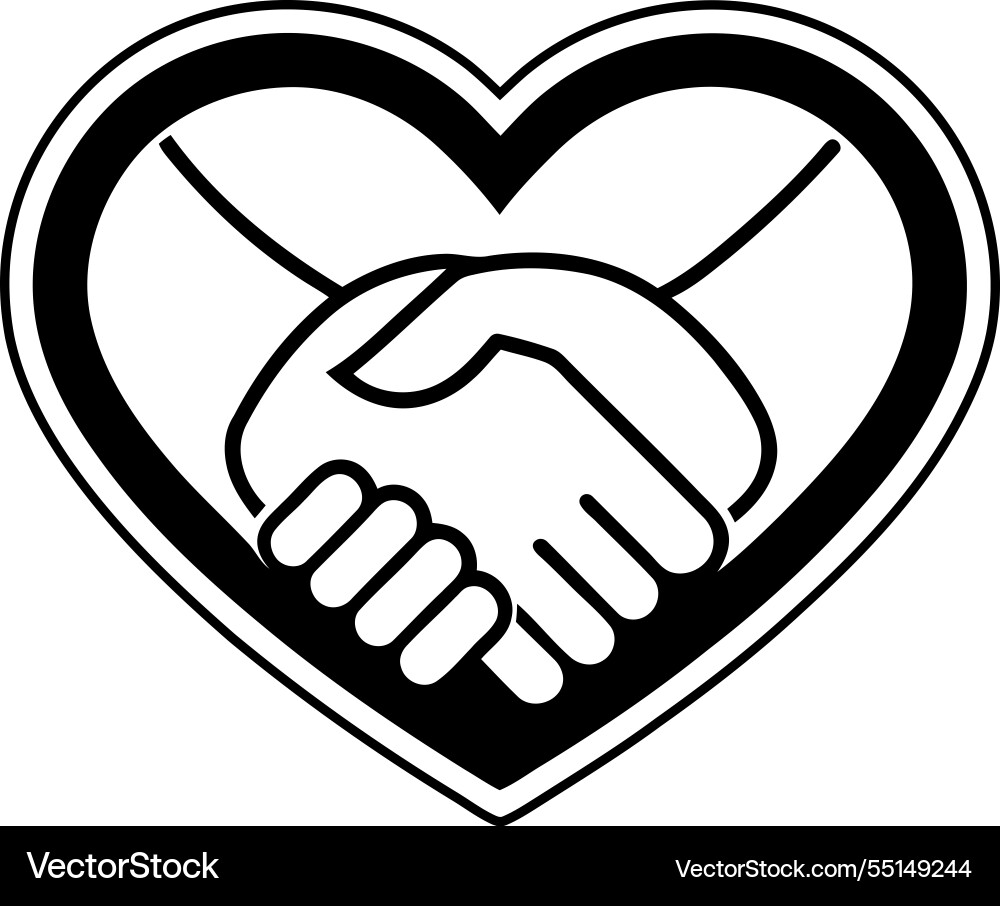 Heart handshake silhouette Royalty Free Vector Image