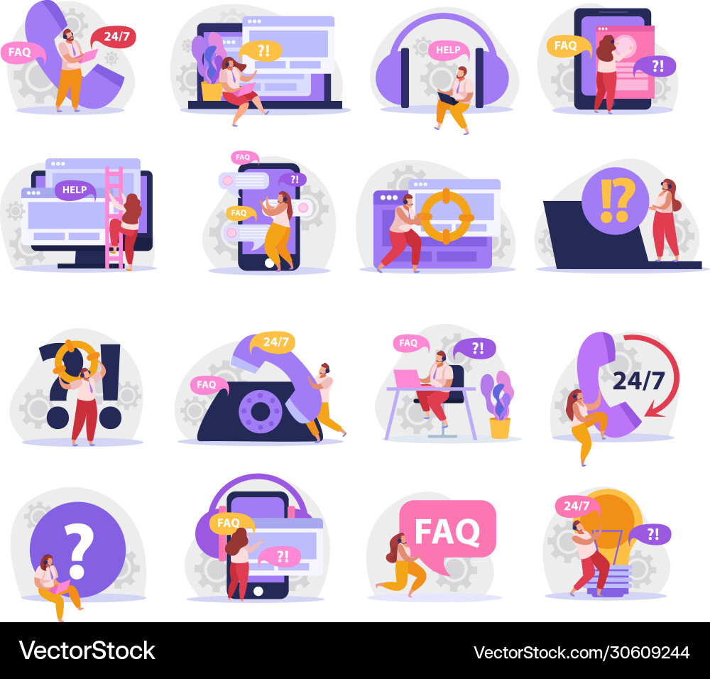 Online support flat icons set Royalty Free Vector Image