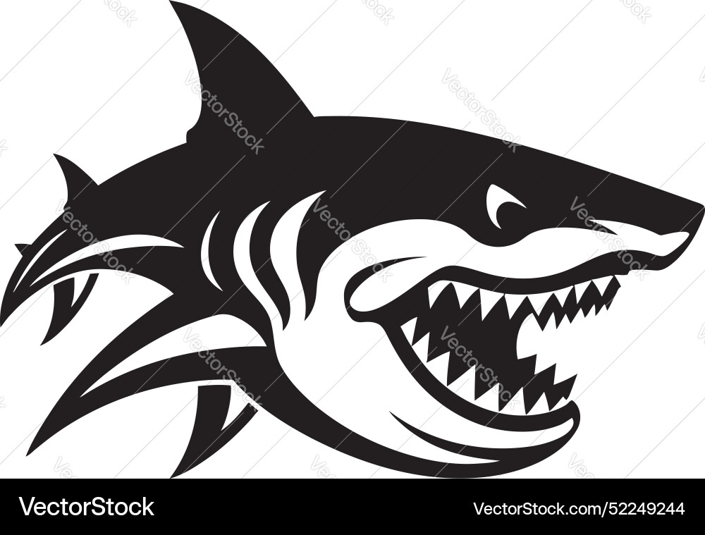 Predatory majesty black iconic shark logo Vector Image