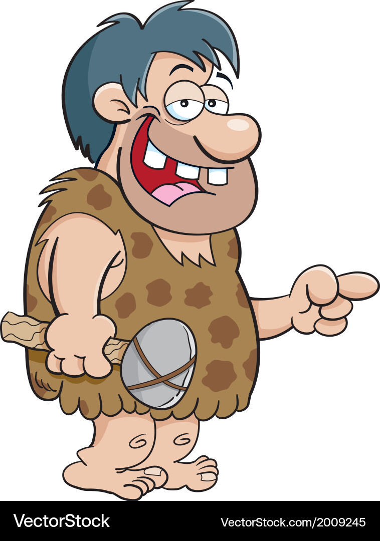 Cartoon caveman pointing Royalty Free Vector Image