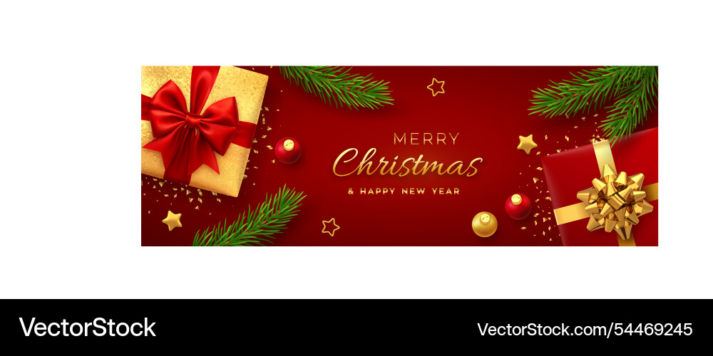 Christmas banner realistic gift boxes with red Vector Image