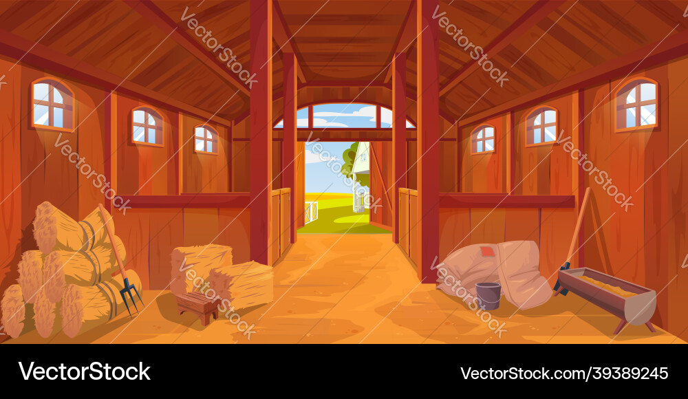 Farm Stable Interior with Haystacks Royalty Free Vector