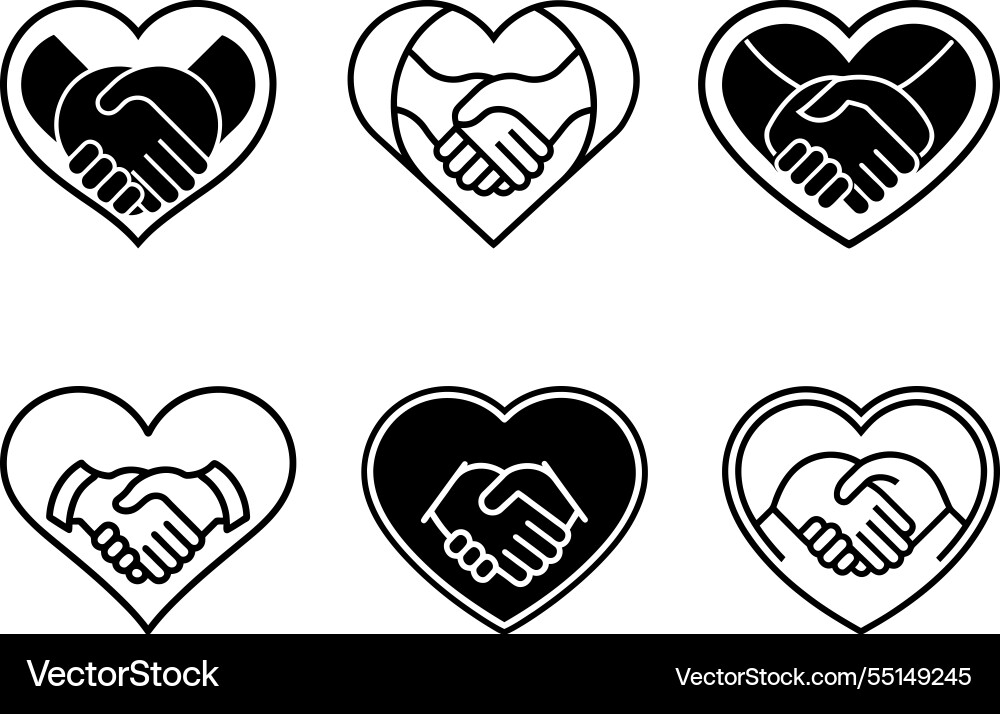 Heart handshake silhouette Royalty Free Vector Image