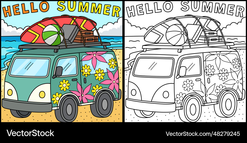 Hello summer coloring page colored Royalty Free Vector Image