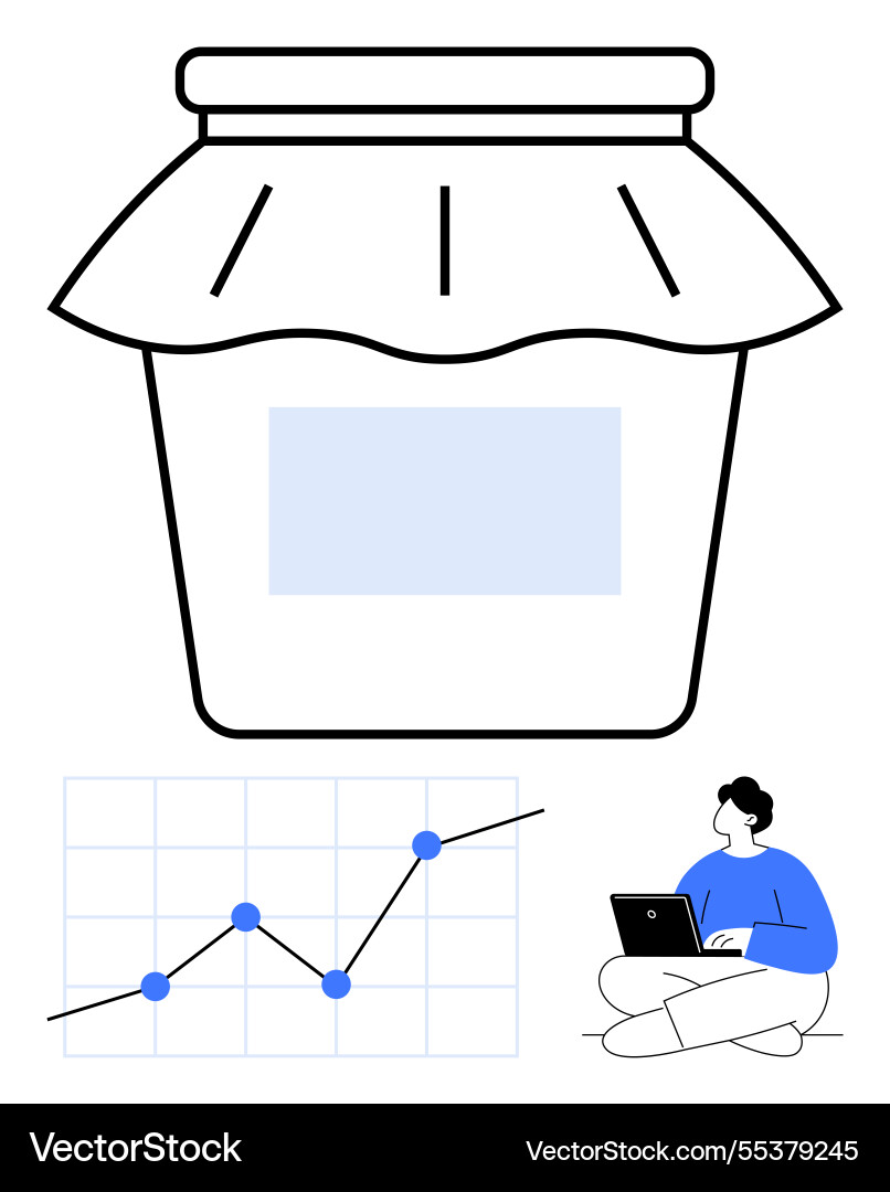 Jar with blank label rising graph and seated Vector Image