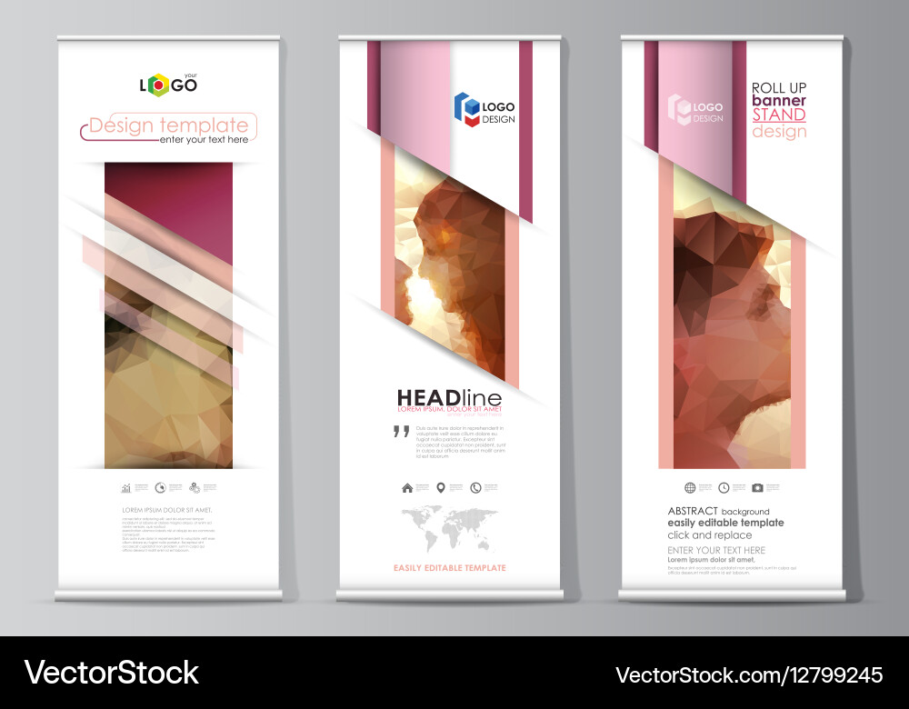 Roll up banner stands abstract geometric design Vector Image
