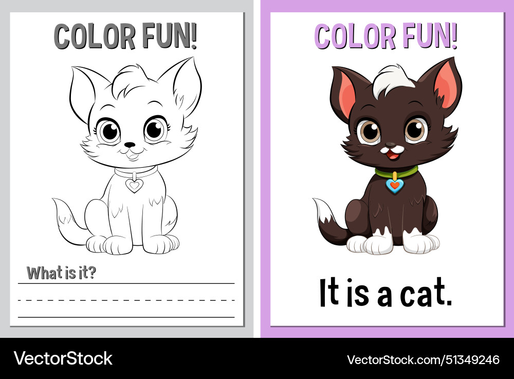 Coloring and learning activity with cute cat Vector Image