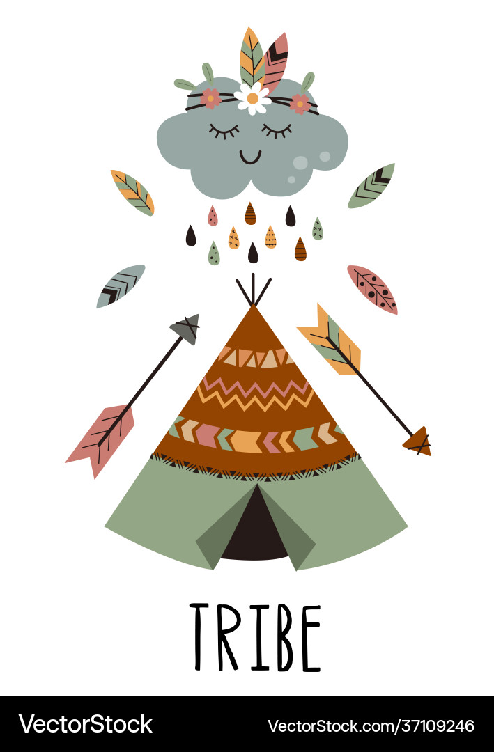 Poster with tribal cloud and tent Royalty Free Vector Image