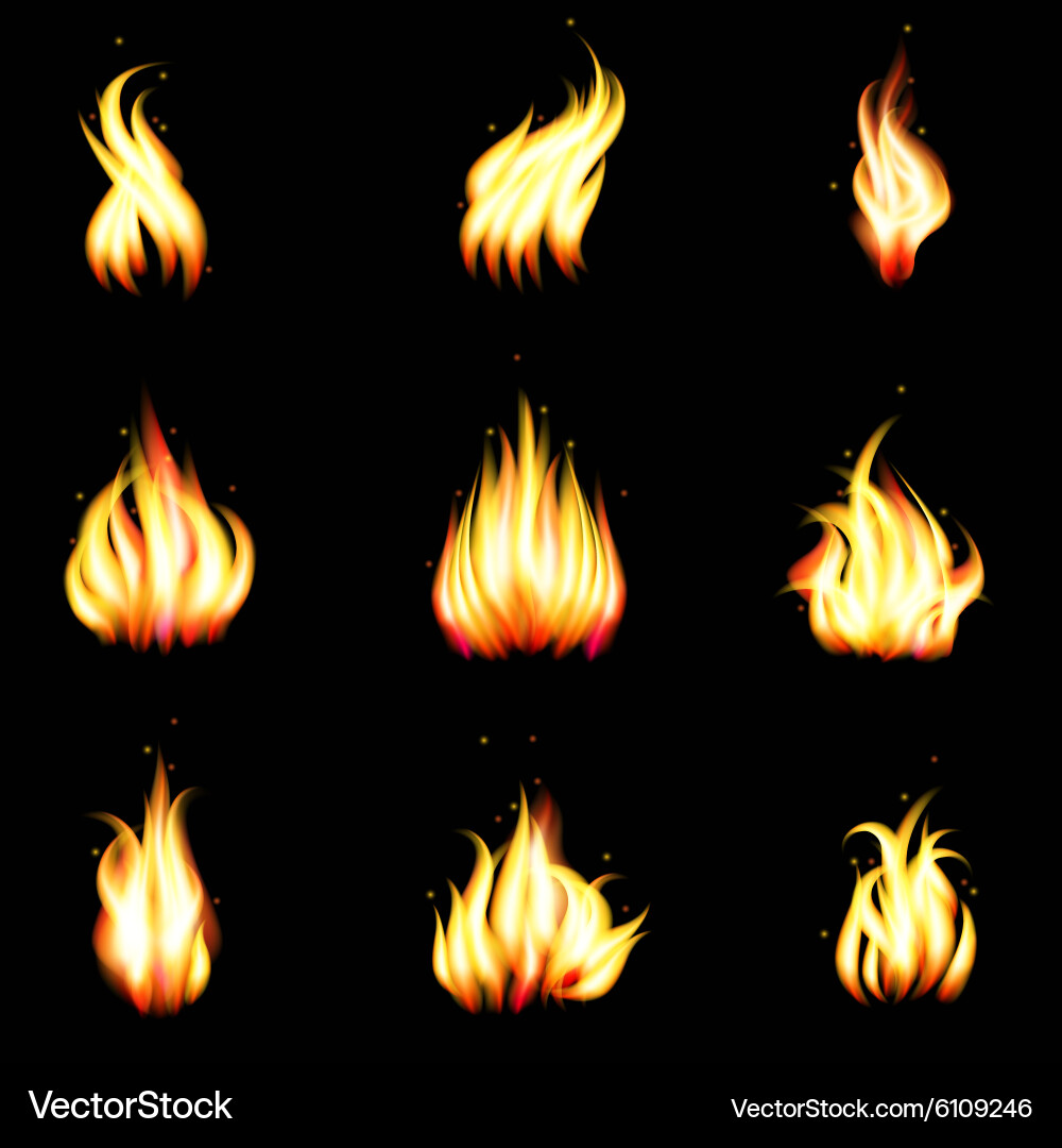 Set of realistic fire Royalty Free Vector Image