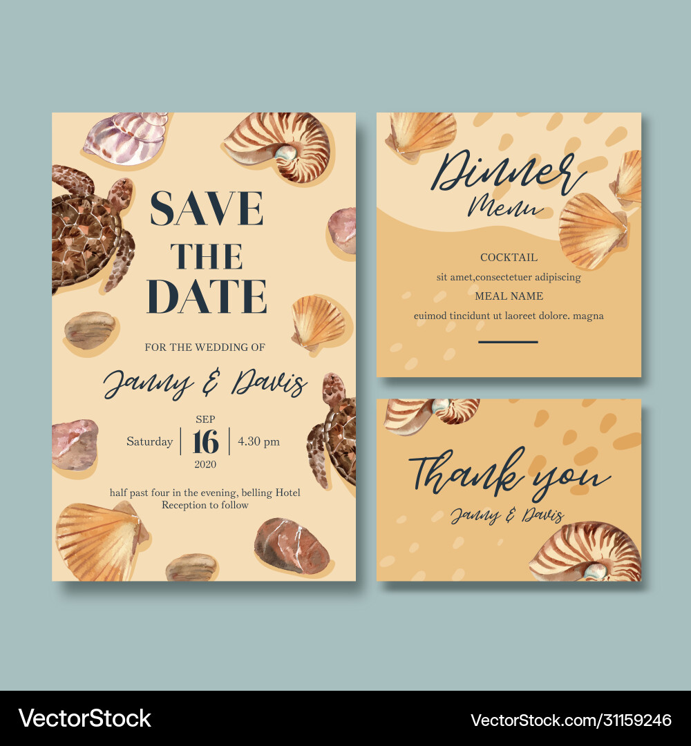 Wedding card watercolor design with turtle Vector Image