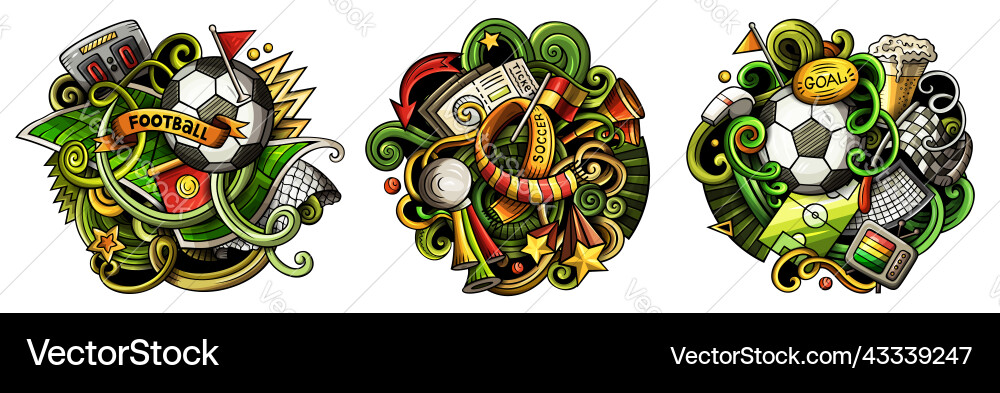 Football cartoon doodle designs set Royalty Free Vector