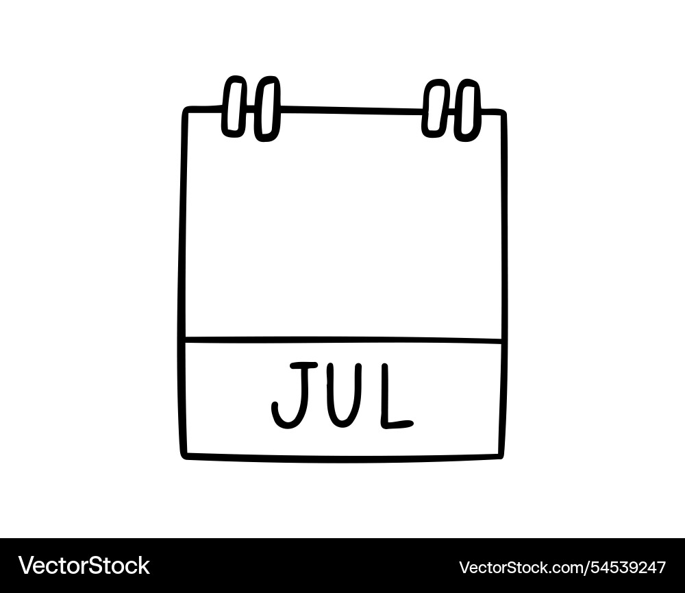 July calendar month page hand drawn doodle icon Vector Image