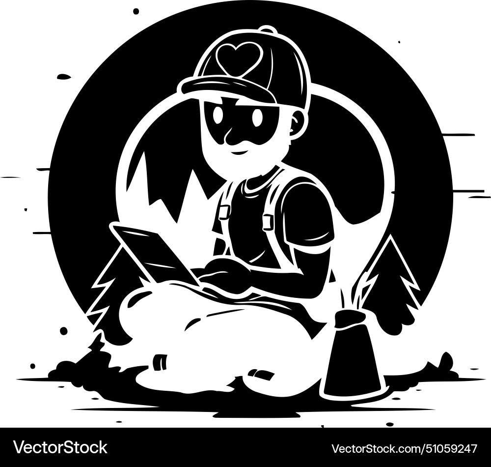 Lumberjack with a laptop in his hand Royalty Free Vector